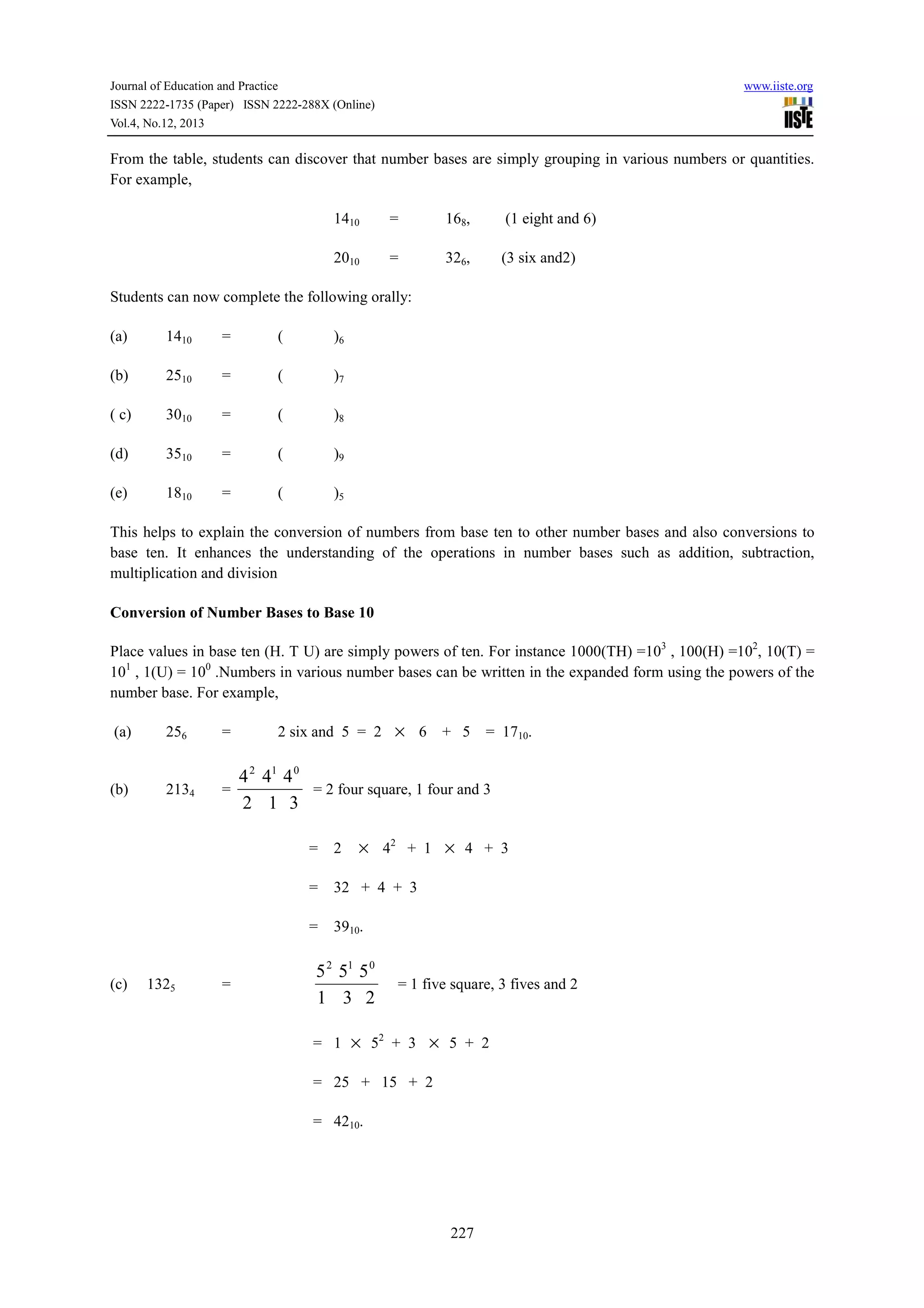 Use of counters for simplifying the teaching of number bases in ...