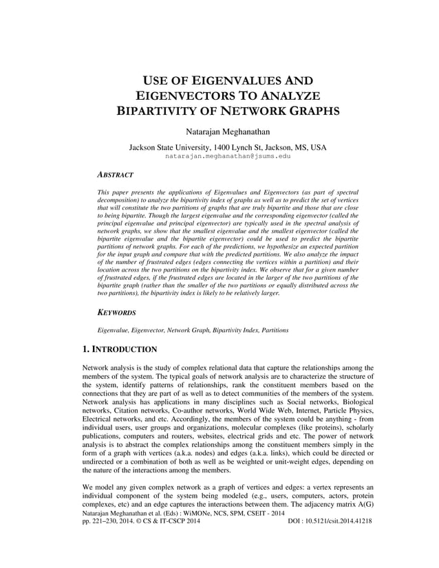 Use Of Eigenvalues And Eigenvectors To Analyze Bipartivity Of Network Graphs Pdf