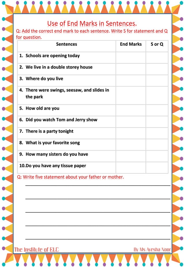 Use of end marks in sentences | PDF | Homework and Study | Education