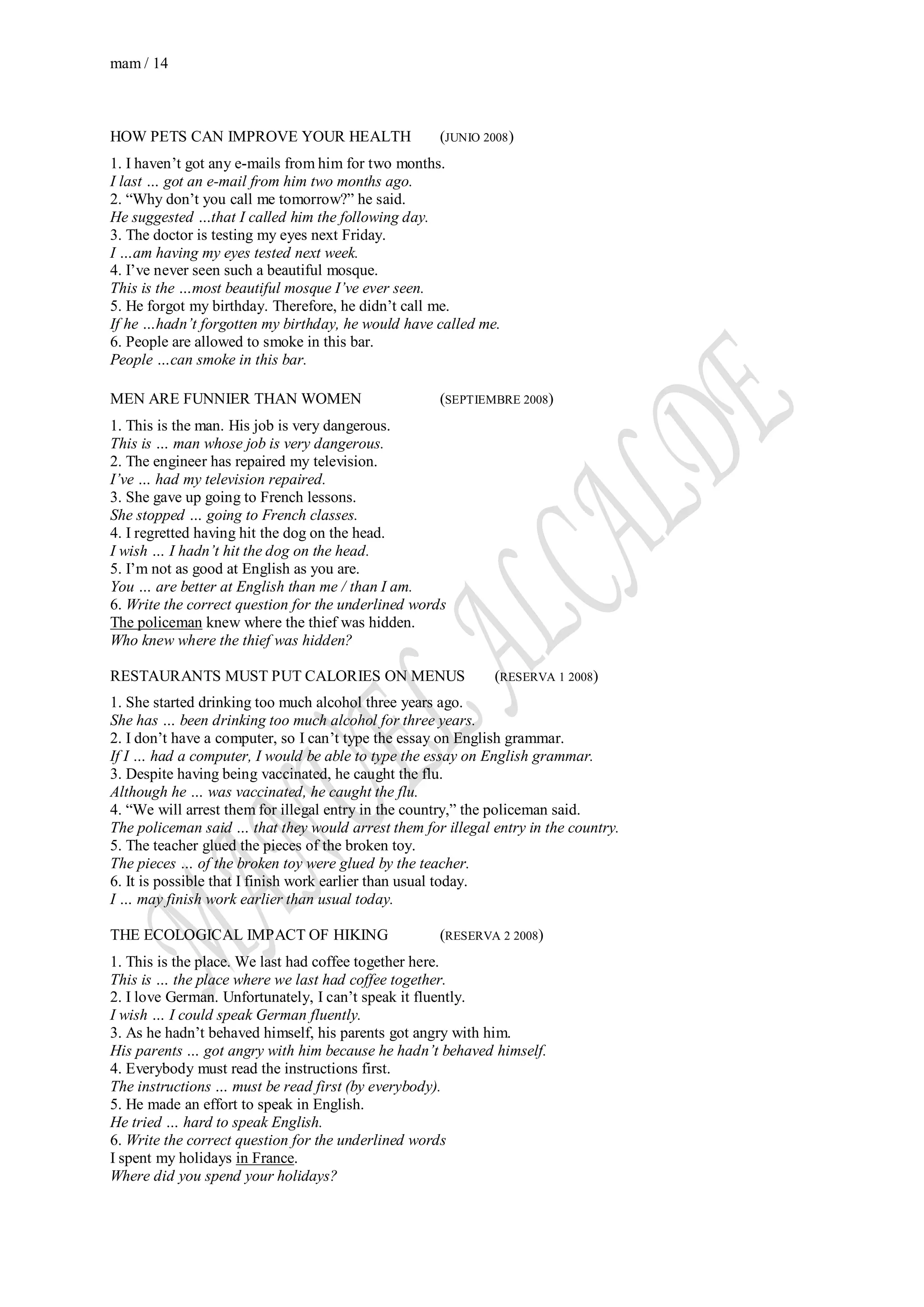 Use of english exercises appeared in pau tests .rephrasing | PDF
