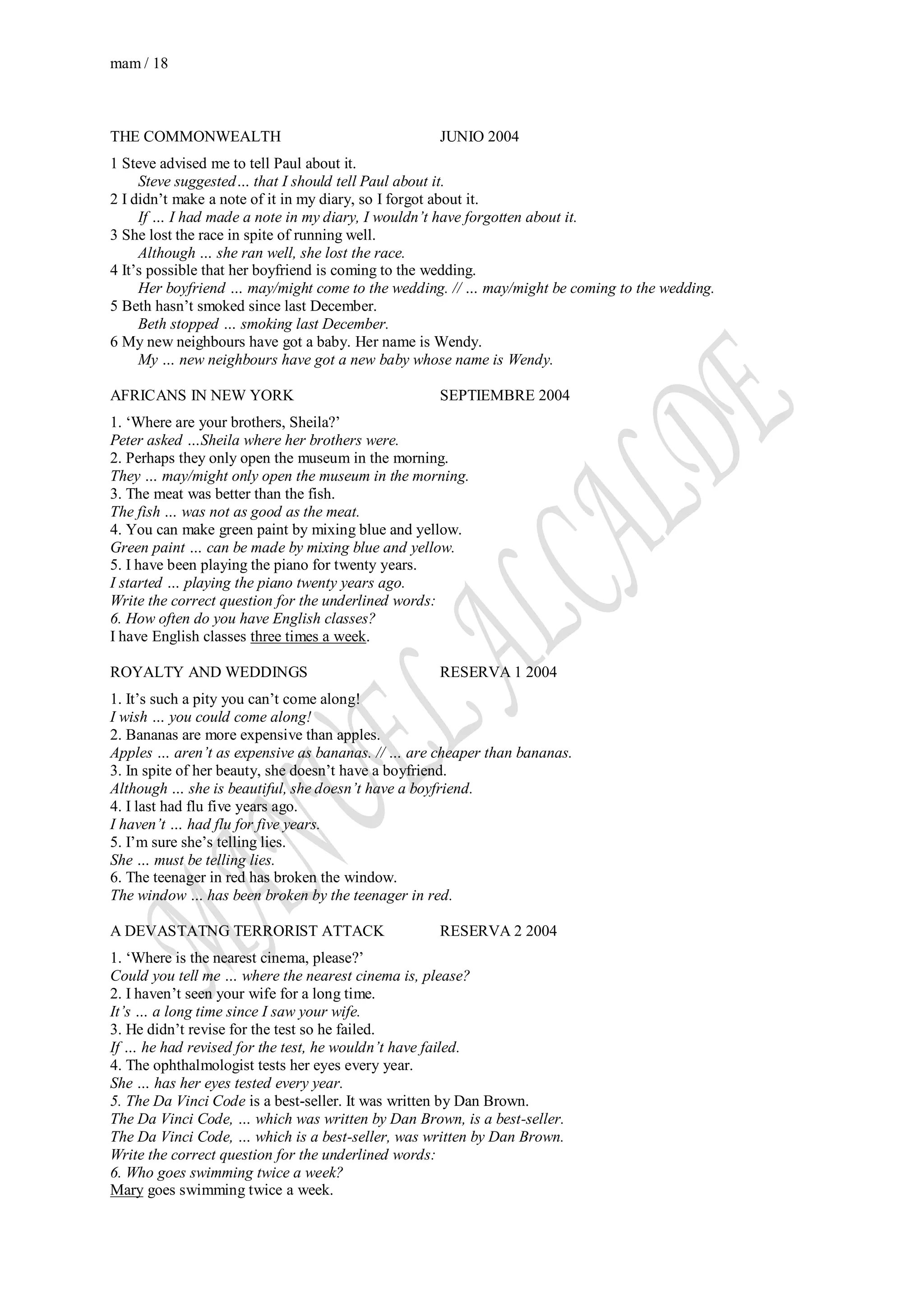 Use of english exercises appeared in pau tests .rephrasing | PDF