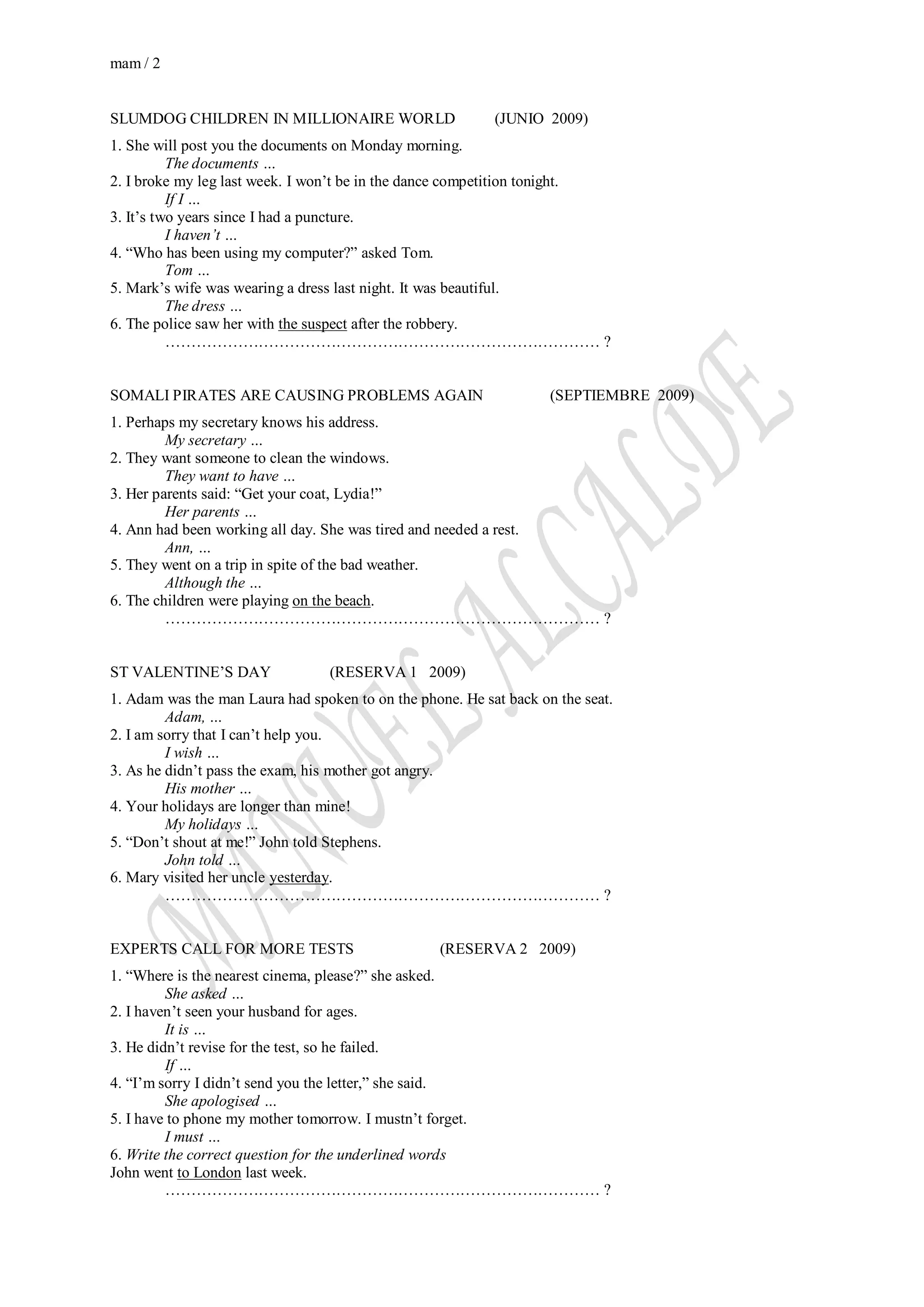 Use of english exercises appeared in pau tests .rephrasing | PDF