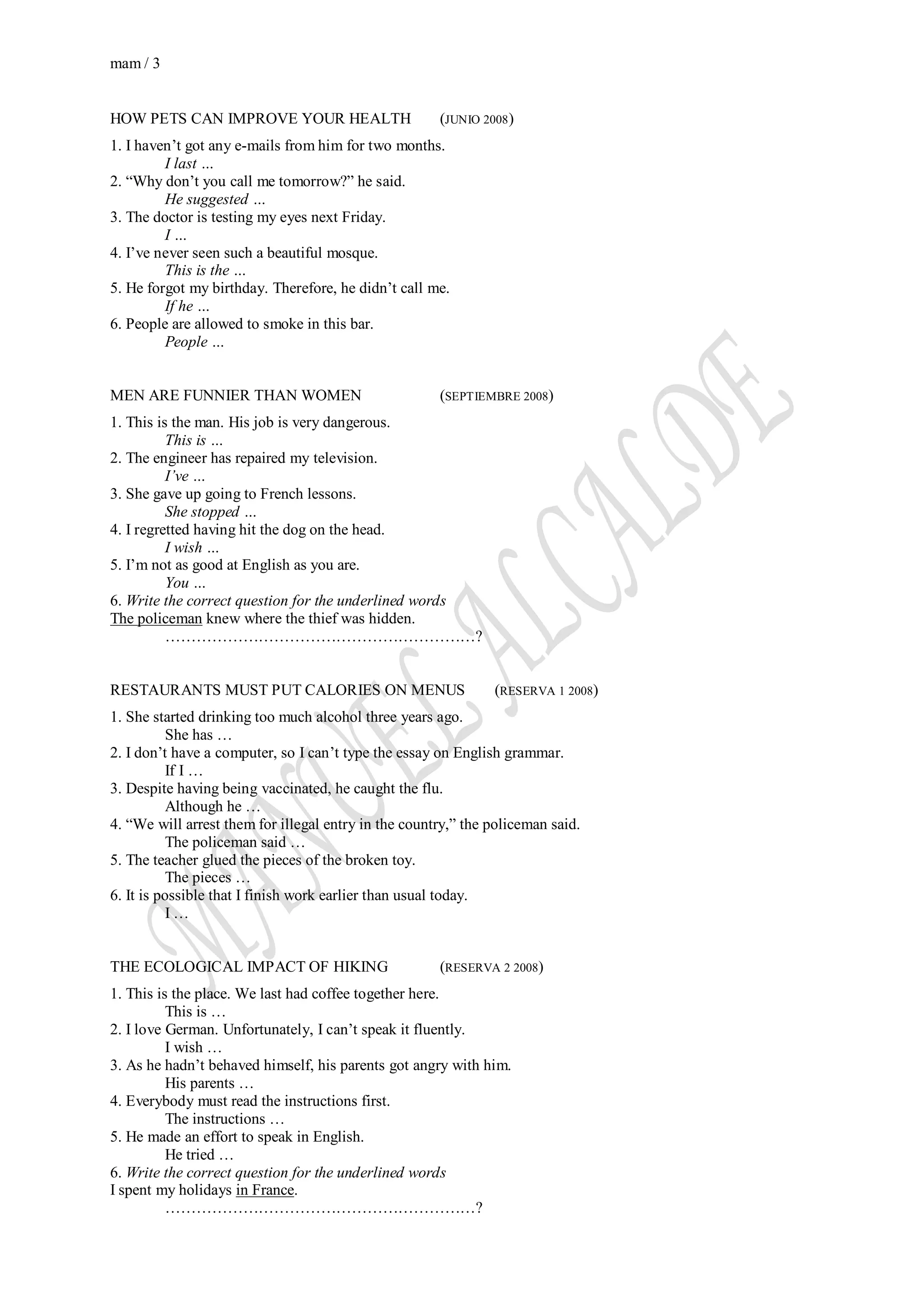 Use of english exercises appeared in pau tests .rephrasing | PDF