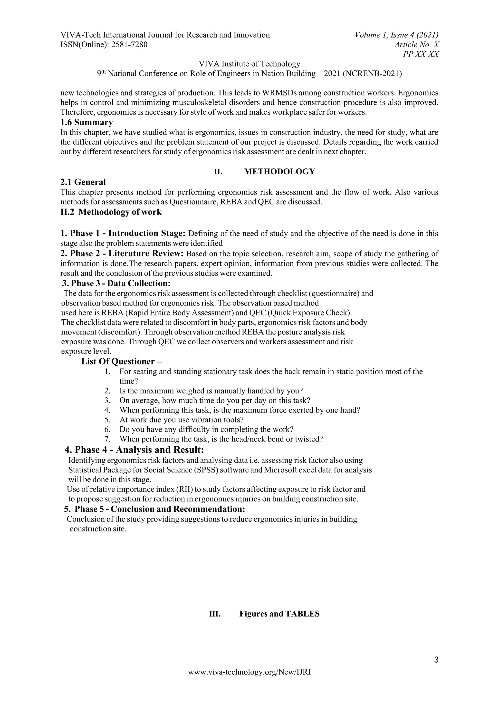 Use of ergonomics risk assessment tools on construction site | PDF