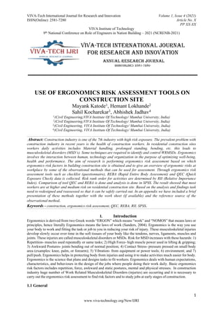 Use of ergonomics risk assessment tools on construction site | PDF
