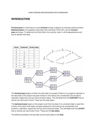 Use of forward pass and backward pass in primavera | PDF