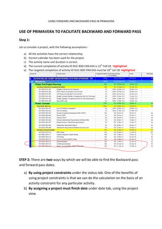 Use of forward pass and backward pass in primavera | PDF
