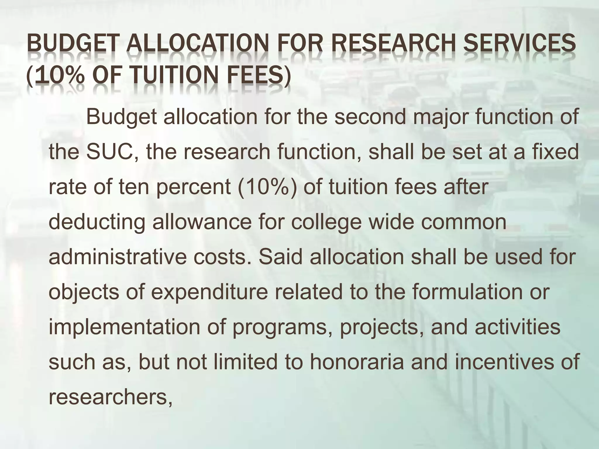 Use of funds and budget allocations in state universities and colleges ...
