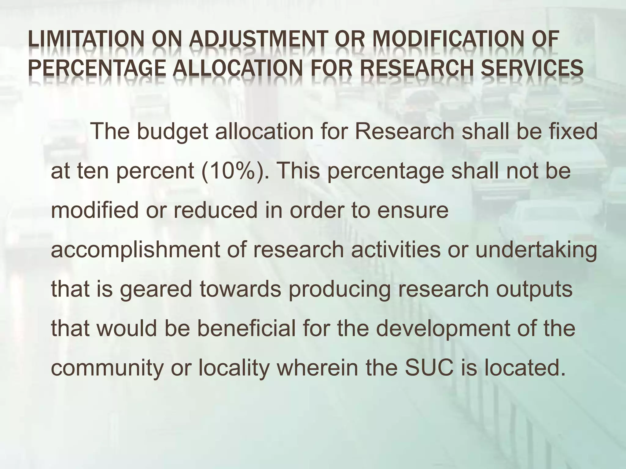 Use of funds and budget allocations in state universities and colleges ...