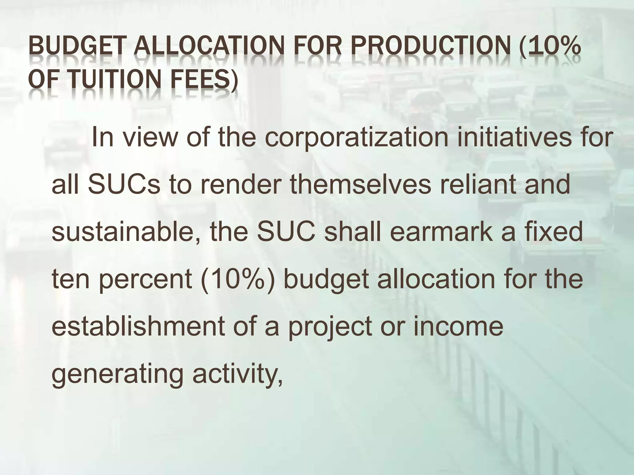 Use of funds and budget allocations in state universities and colleges ...