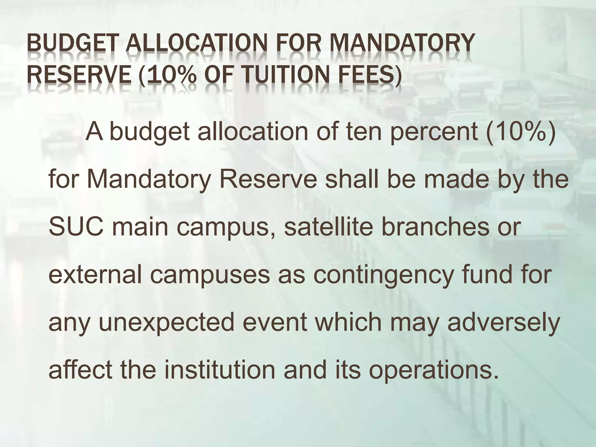 Use of funds and budget allocations in state universities and colleges ...