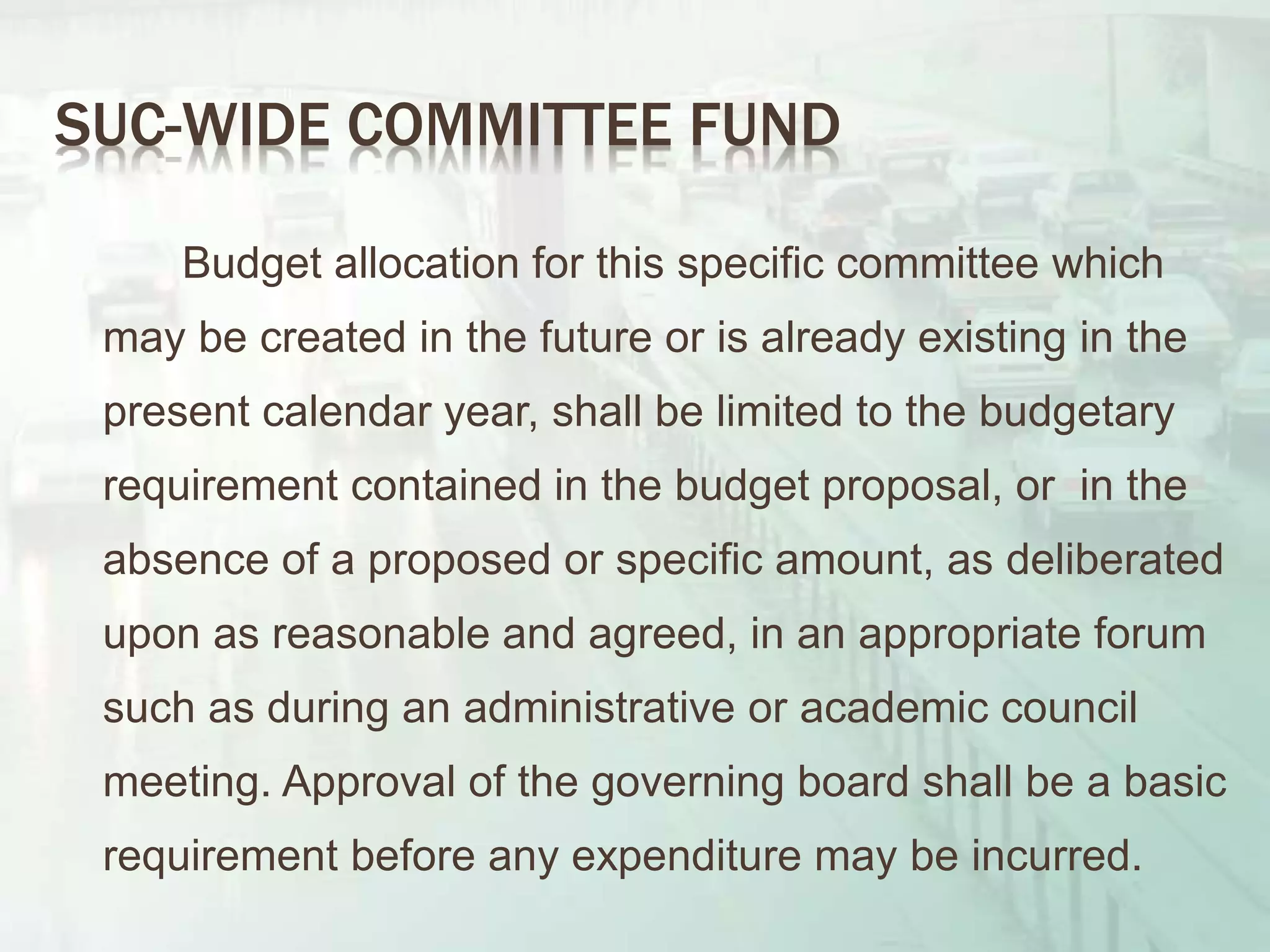 Use of funds and budget allocations in state universities and colleges ...