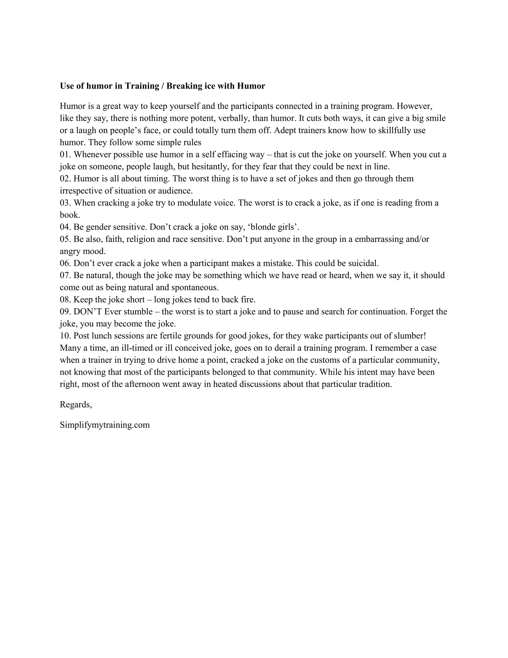 Use of humor in training | DOCX