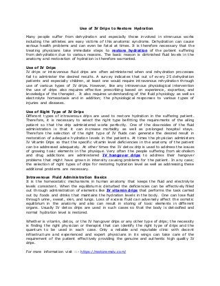 Use of iv drips to restore hydration