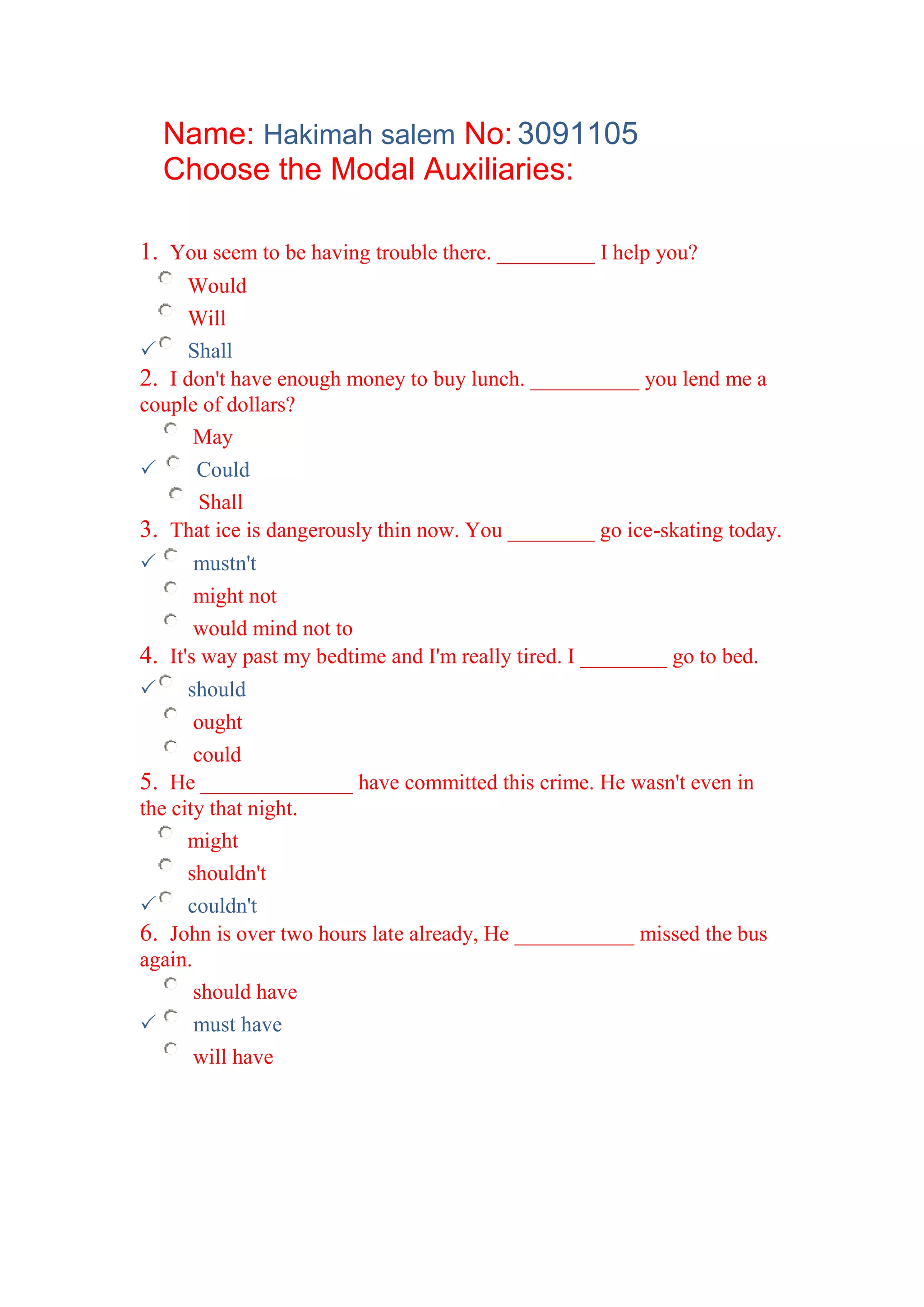 Use of modal auxiliaries | DOCX | Educational Assessment | Education