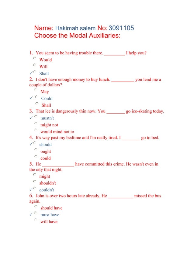 Use of modal auxiliaries | DOCX | Educational Assessment | Education