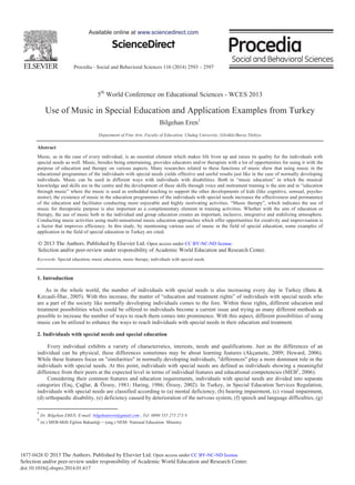 Use of music in special education and application examples from turkey ...