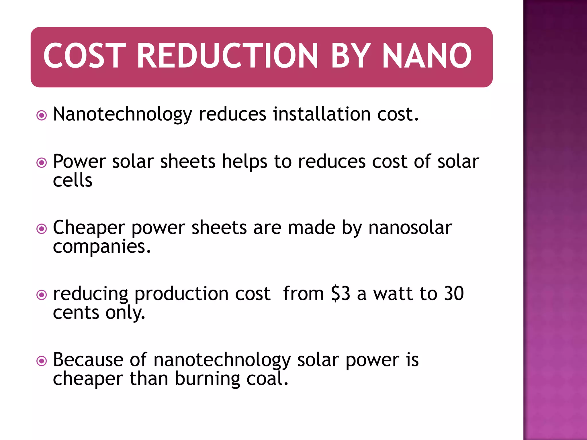 Use of Nanotechnology in Solar PVcells | PPTX