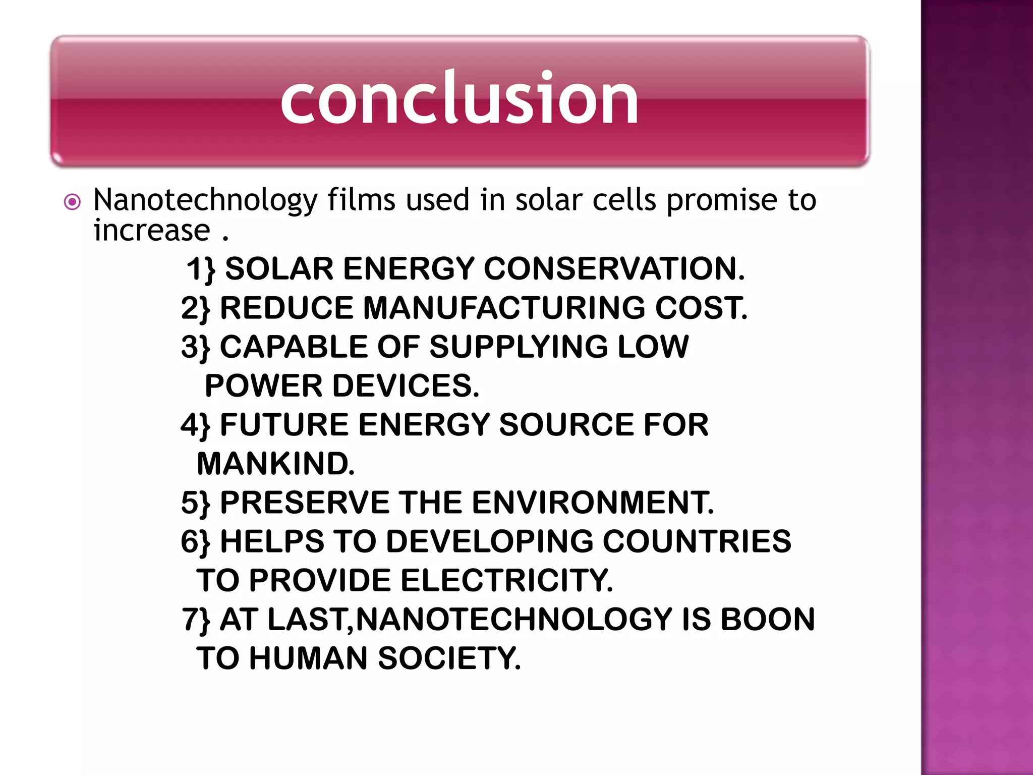 Use of Nanotechnology in Solar PVcells | PPTX