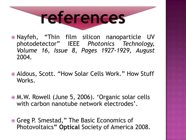 Use of Nanotechnology in Solar PVcells | PPTX