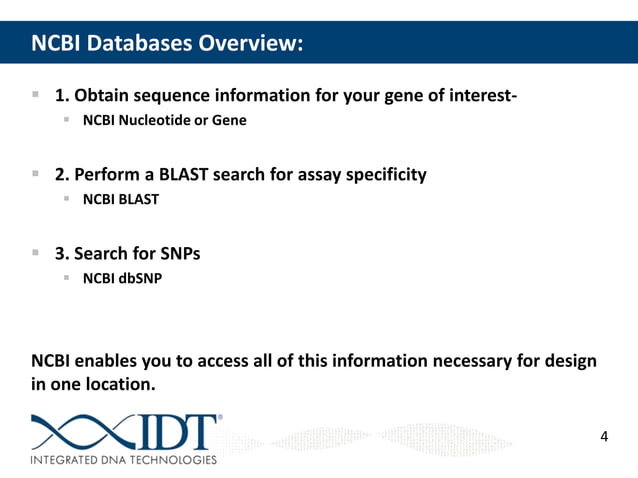 Use of NCBI Databases in qPCR Assay Design | PPTX | Databases | Computer Software and Applications