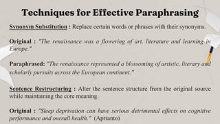 Use of paraphracing in Research Writing.pptx