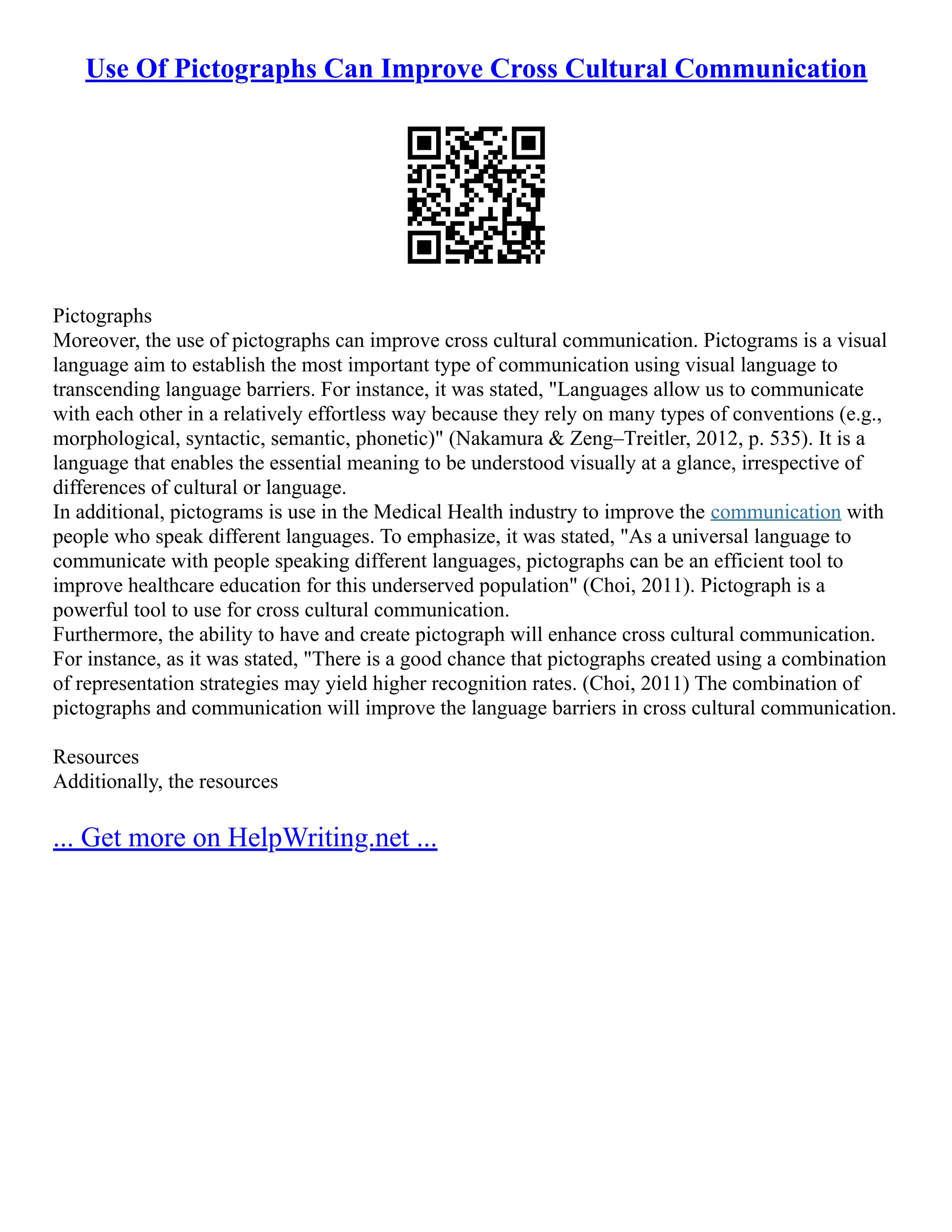 Use Of Pictographs Can Improve Cross Cultural Communication | PDF