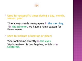 Use of prepositions "In" , "On" and "At". | PPT