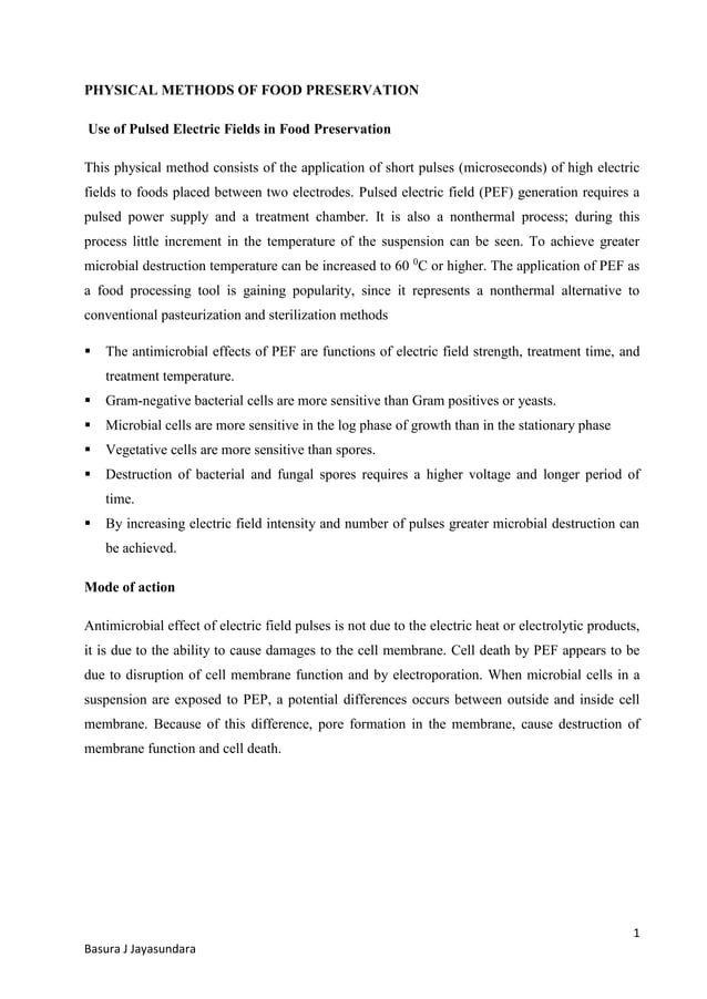 Pulsed electric fields in food preservation | PDF | Chemistry | Science