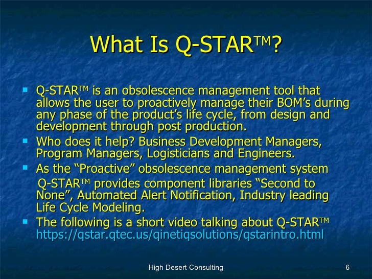 Use Of Q Star In Identifying Obsolete Eee Parts