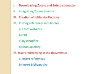 Use of reference management tools in Reserch : Zotero and Mendeley | PPTX