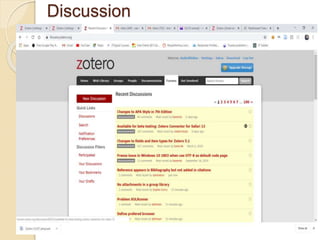 Use of reference management tools in Reserch : Zotero and Mendeley | PPTX