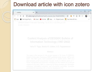 Use of reference management tools in Reserch : Zotero and Mendeley | PPTX