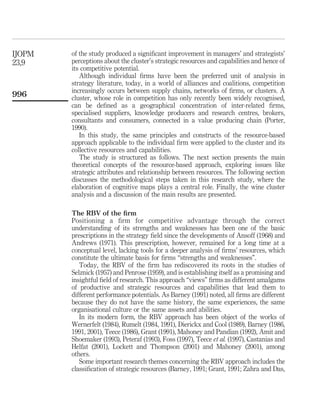 Use of resource based view in industrial cluster strategic analysis ...