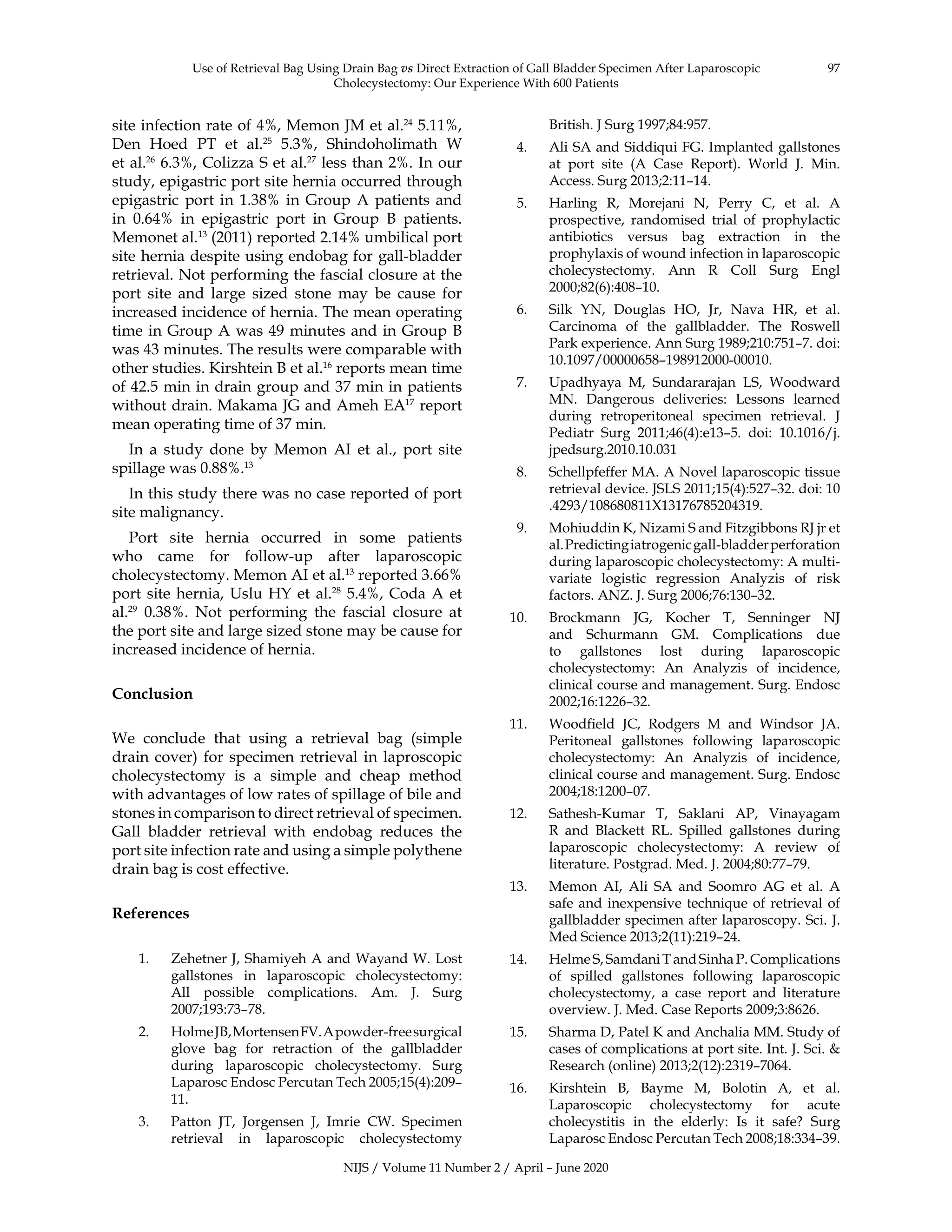 Use of Retrieval Bag Using Drain Bag vs Direct Extraction of Gall ...