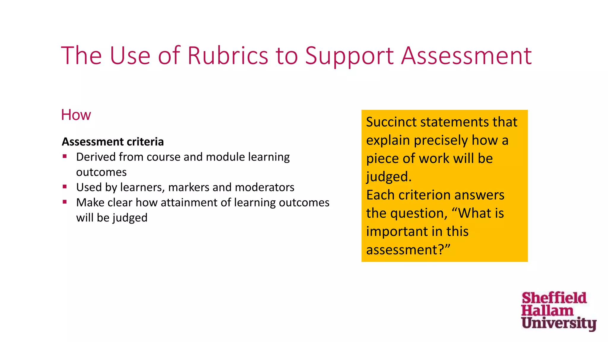Use of Rubrics to Support Assessment | PPTX