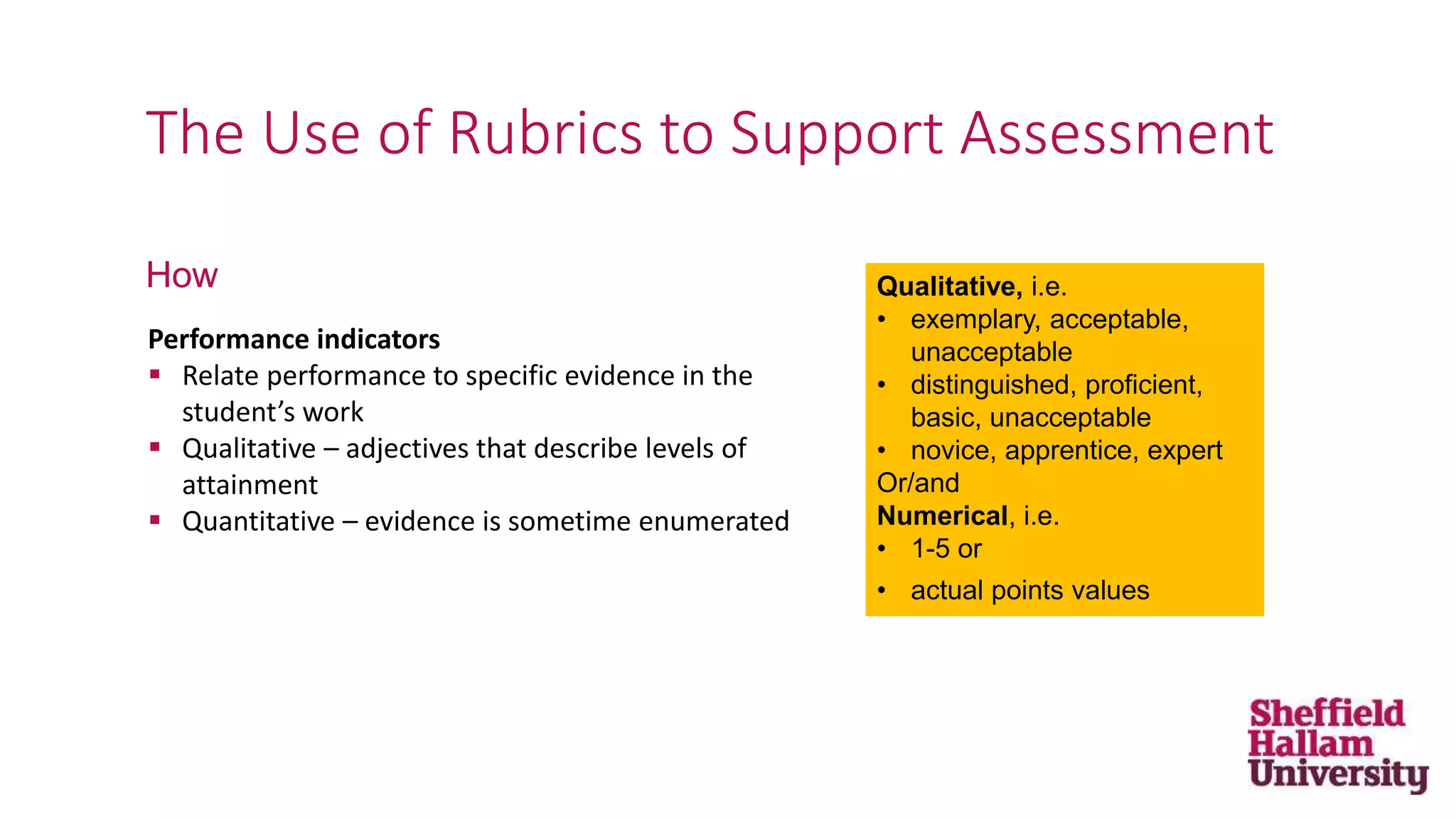Use of Rubrics to Support Assessment | PPTX