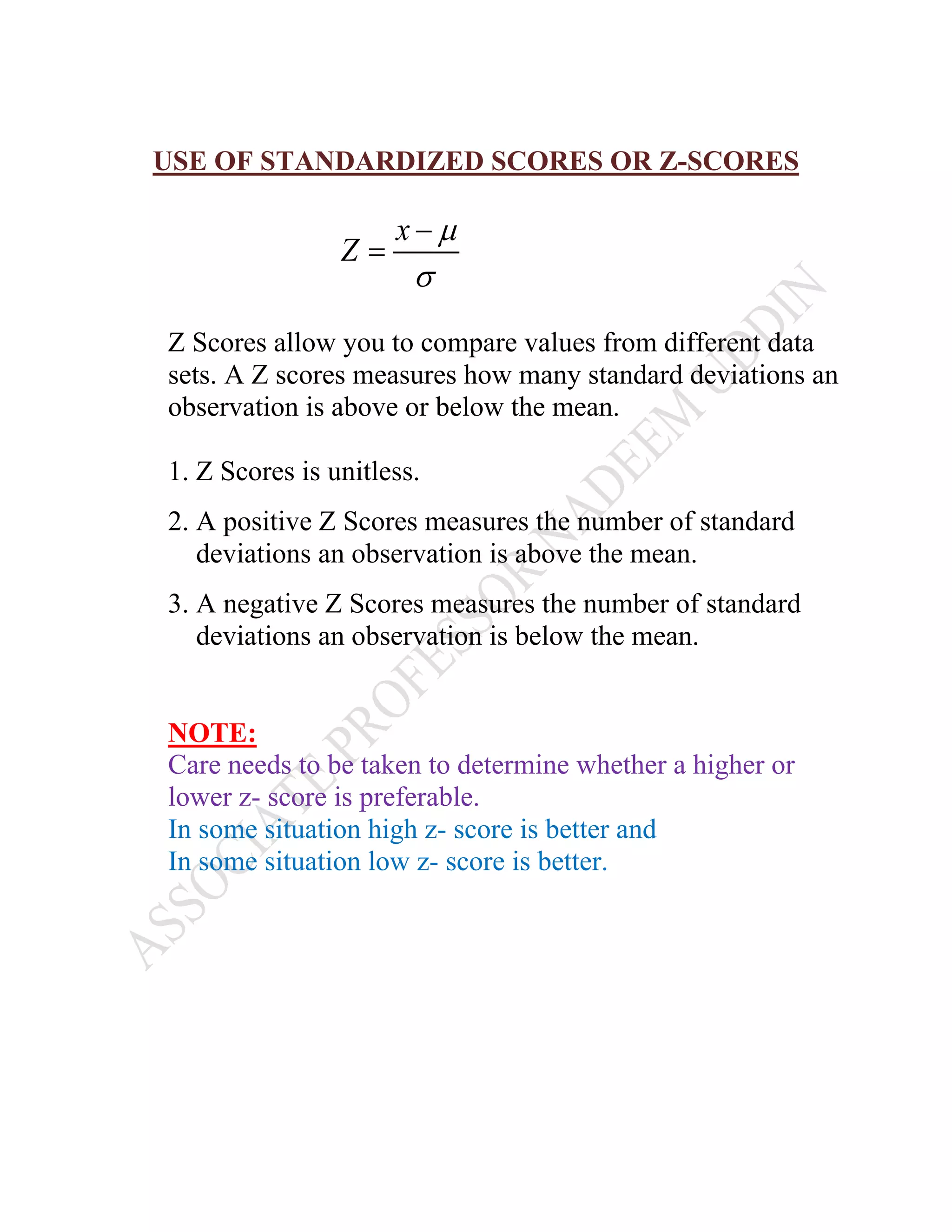 Use of standardized scores or z scores | PDF
