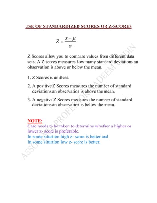 Use of standardized scores or z scores | PDF