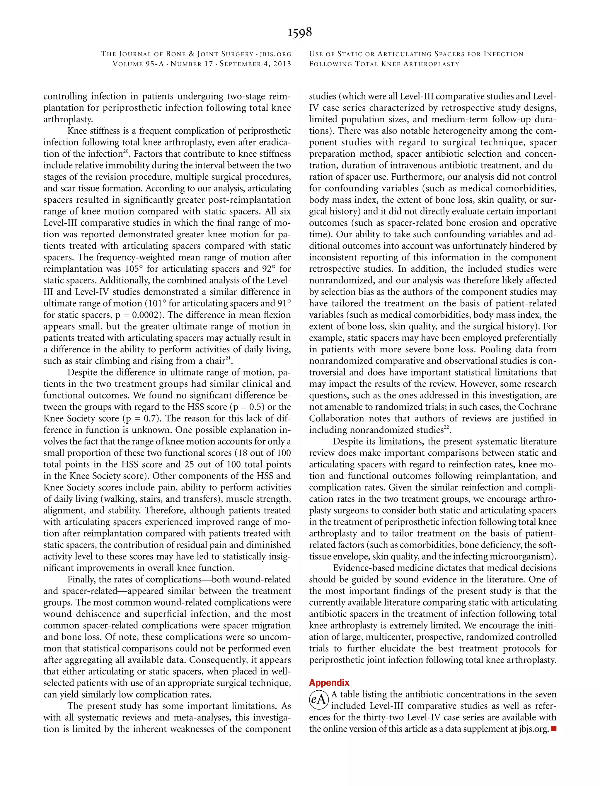 Use of static or articulating spacers for infection | PDF