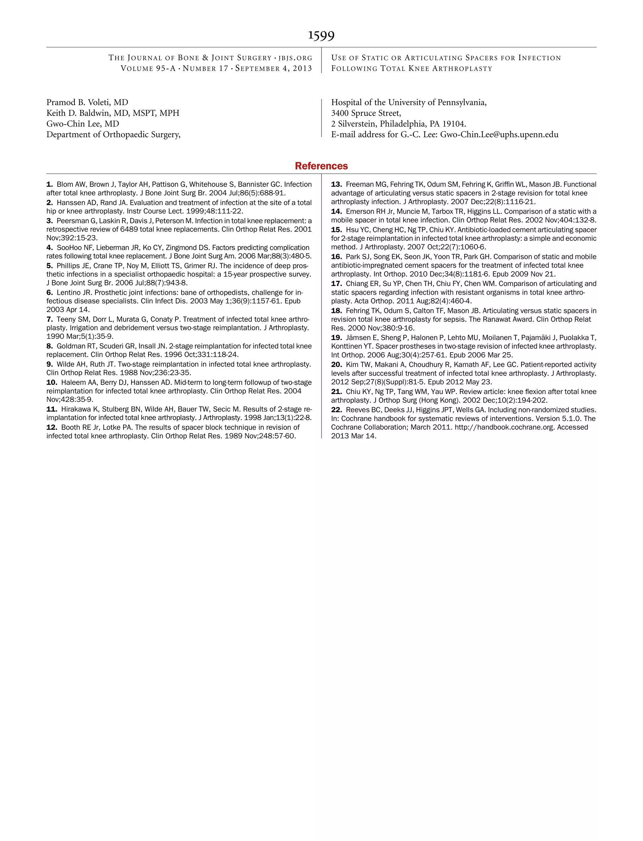Use of static or articulating spacers for infection | PDF