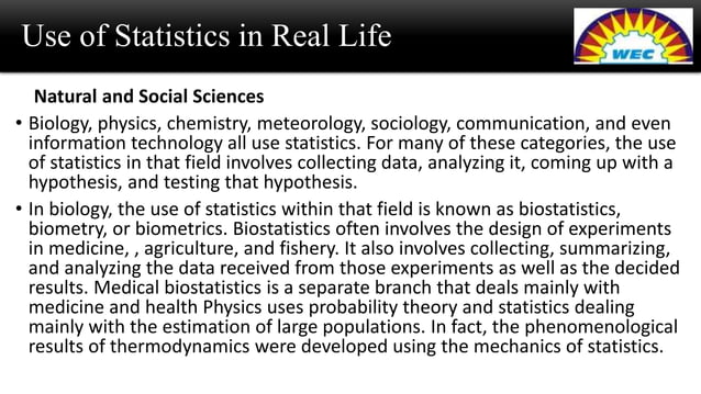 Use of Statistics in real life | PPTX | Weather | Science