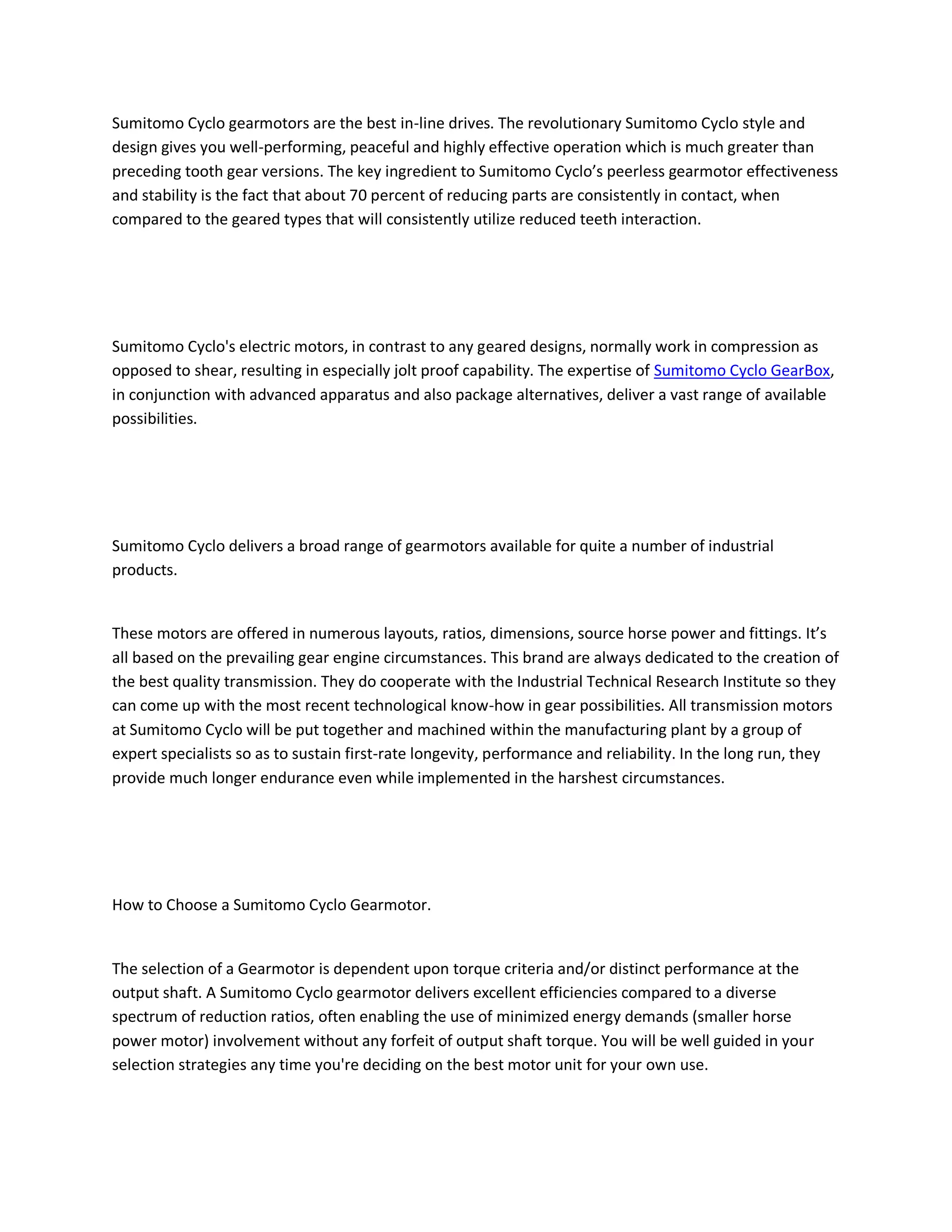 Use of sumitomo cyclo gearbox | PDF