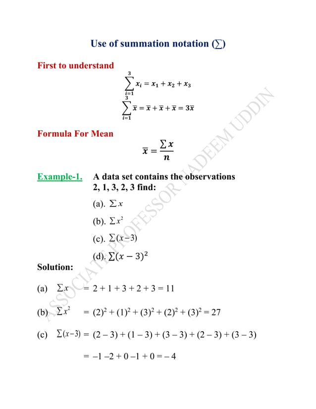 Use of summation notation | PDF