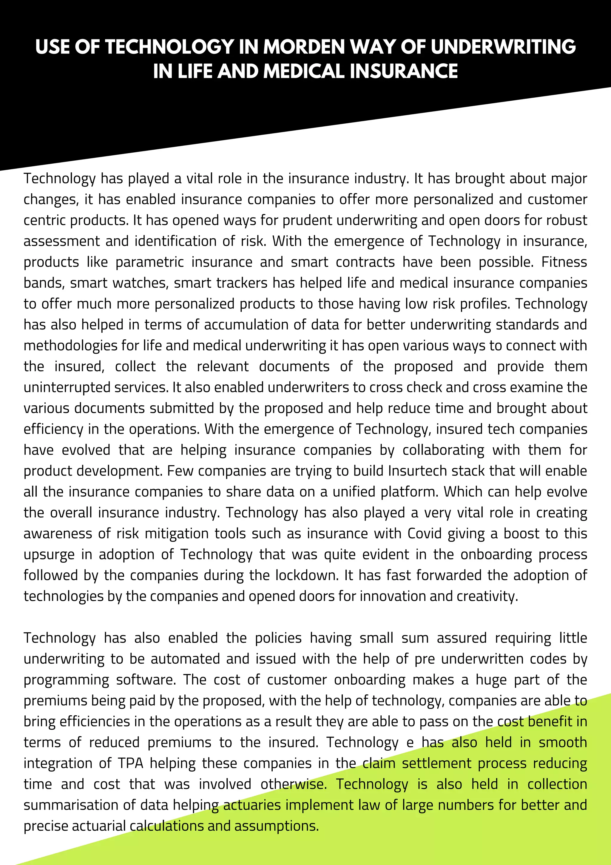 Use of technology in life and medical underwriting | PDF | Life ...
