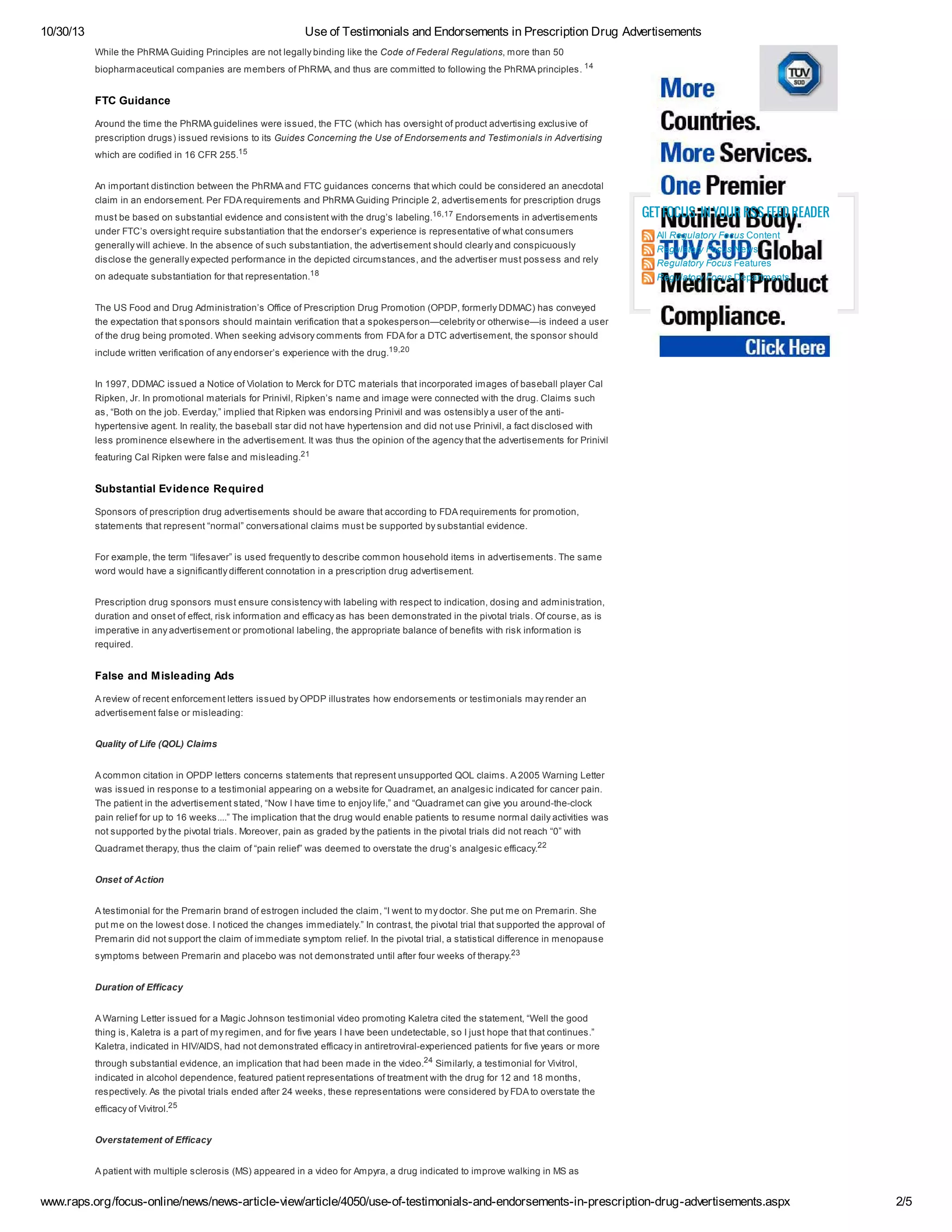 Use of testimonials and endorsements in prescription drug ...