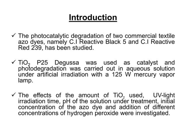 Use of titanium dioxide photocatalysis on the remediation | PPT