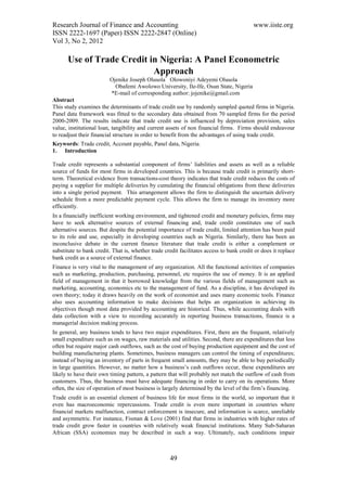 Use of trade credit in nigeria a panel econometric approach | PDF