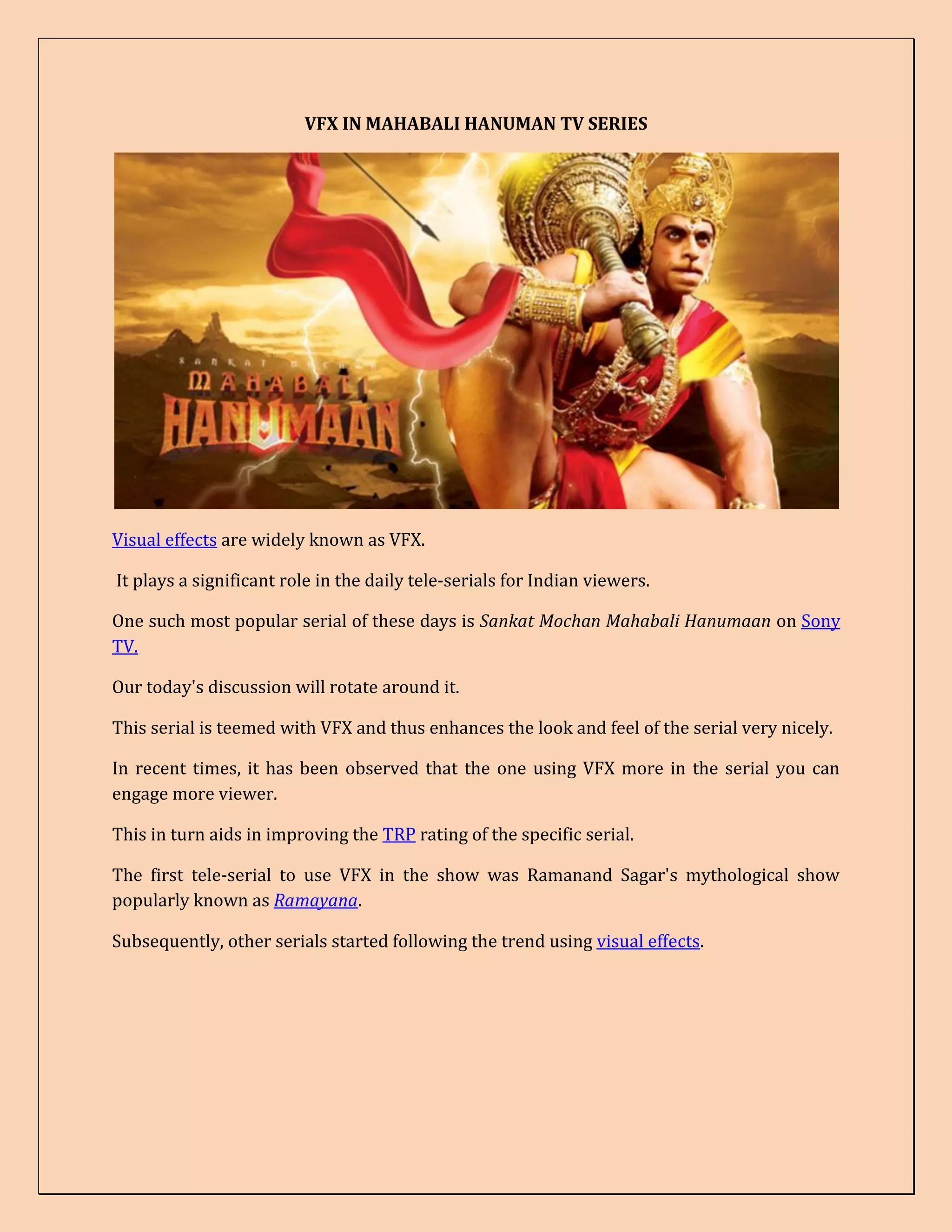 VFX IN MAHABALI HANUMAN TV SERIES | PDF