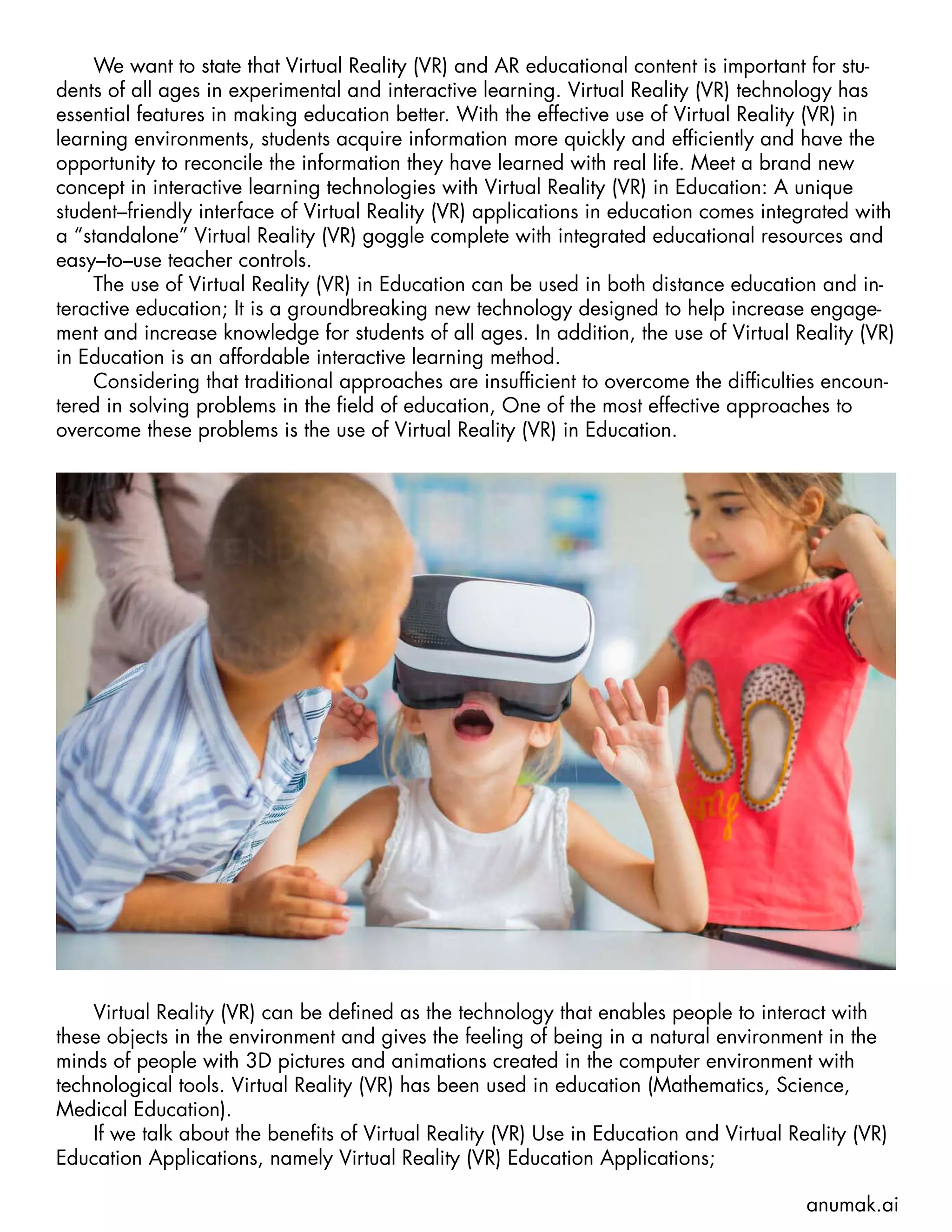 Use Of Virtual Reality In Education | PDF